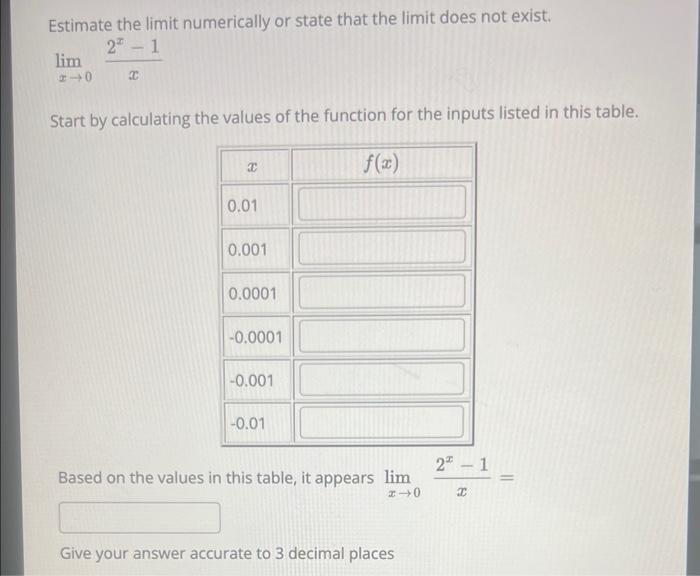 Solved Estimate the limit numerically or state that the | Chegg.com