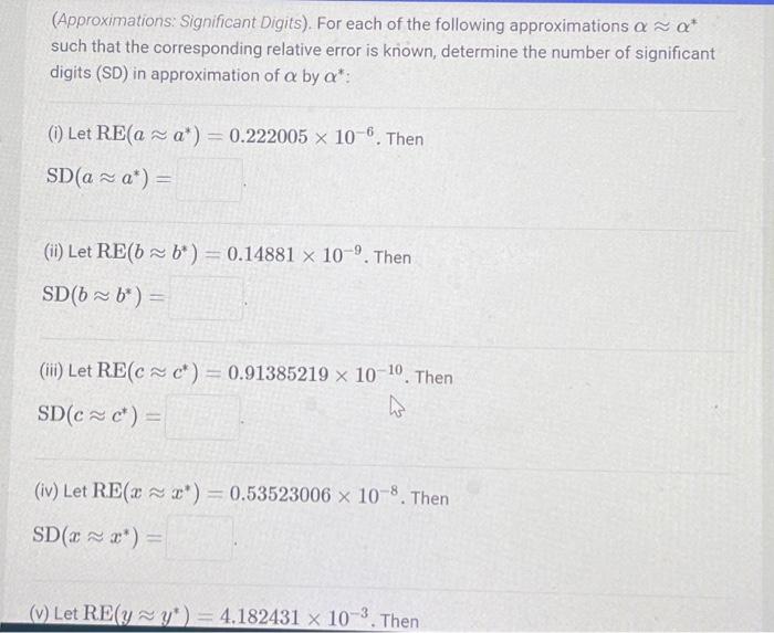 Solved (Approximations: Significant Digits). For each of the | Chegg.com