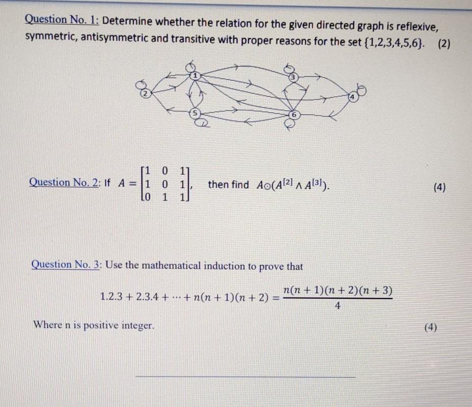 Solved Question No. 1: Determine whether the relation for | Chegg.com