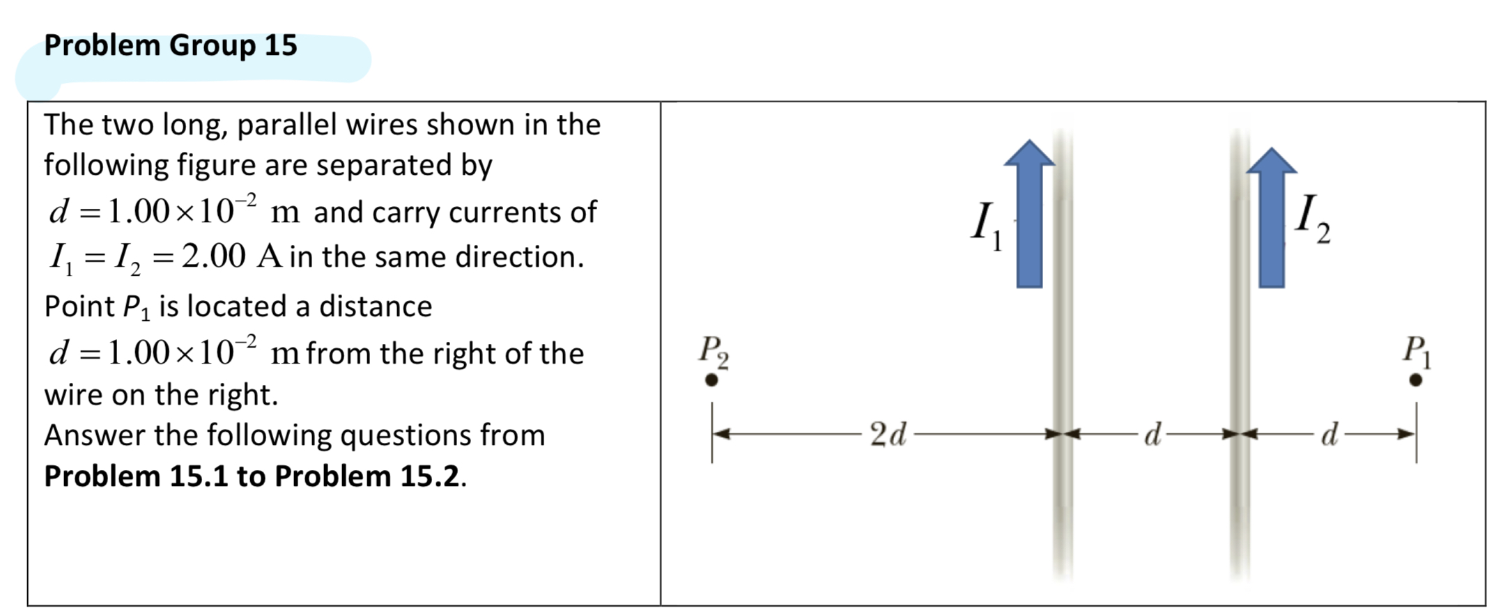 Solved Problem Group 15The two long, parallel wires shown in | Chegg.com