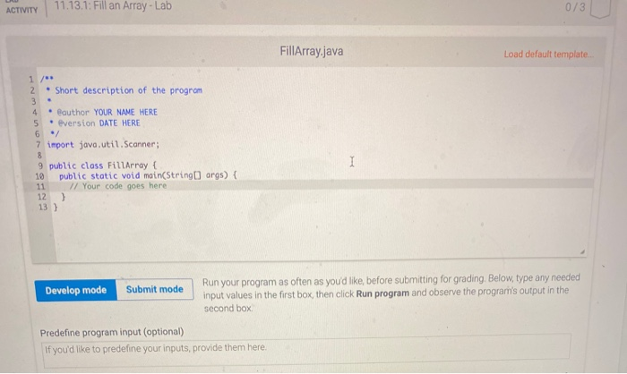Solved 11.13 Fill an Array - Lab With your partner, | Chegg.com