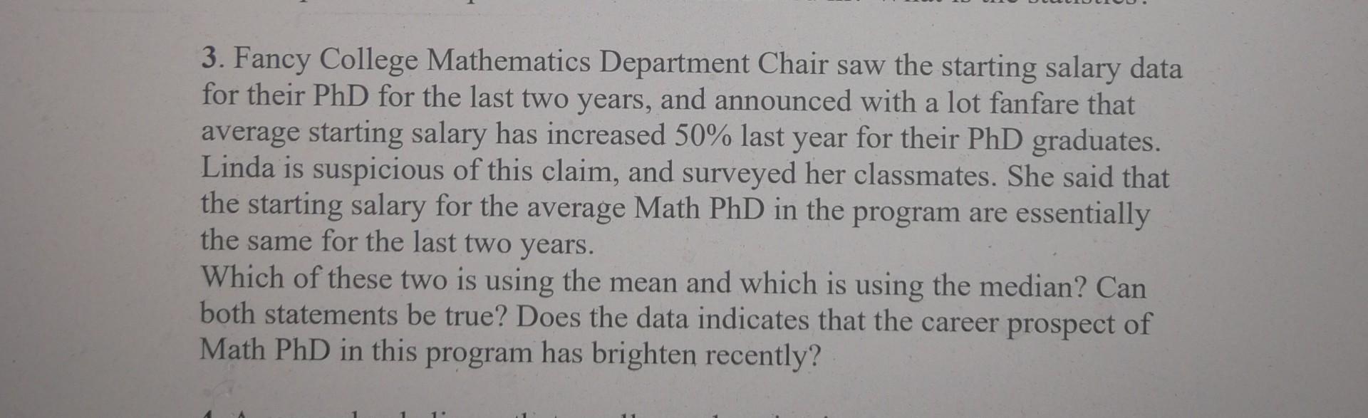 Solved 3. Fancy College Mathematics Department Chair saw the | Chegg.com