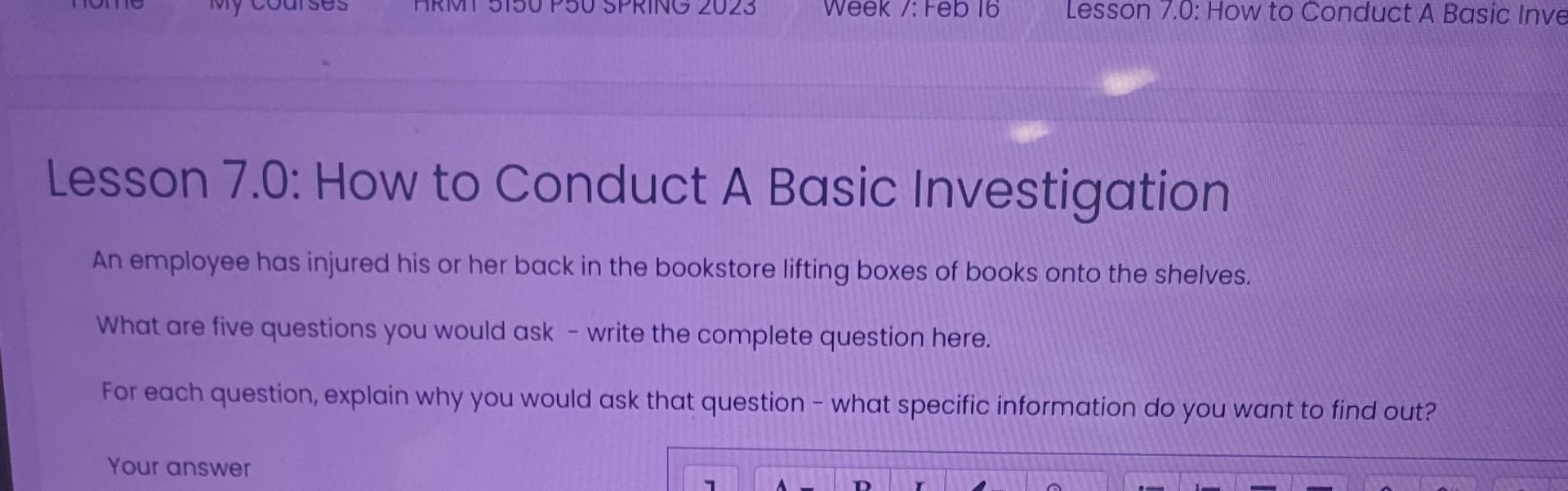 Solved Lesson 7.0: How to Conduct A Basic Investigation An | Chegg.com