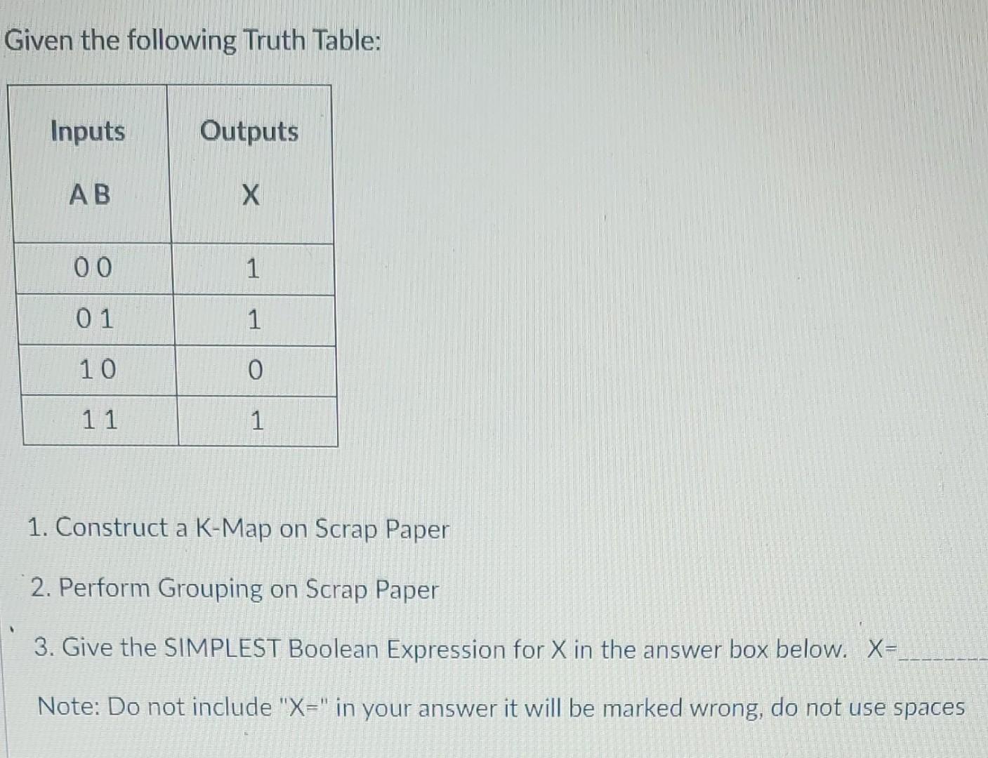 Solved Given The Following Truth Table 1 Construct A K Map 8700