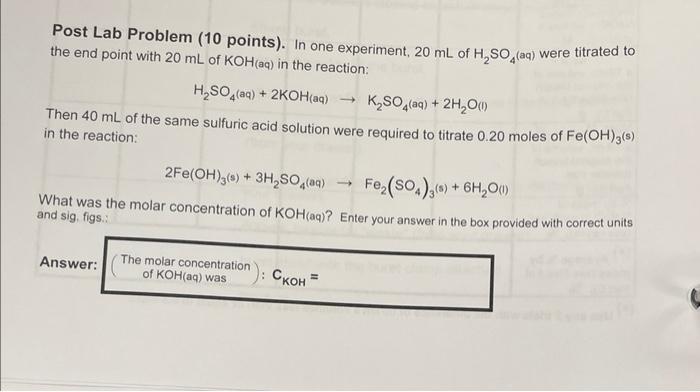 Solved Post Lab Problem (10 points). In one experiment, 20 | Chegg.com