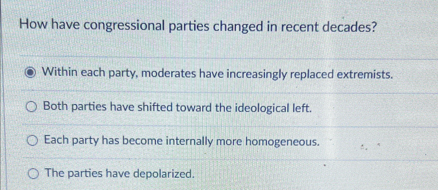 Solved How have congressional parties changed in recent | Chegg.com