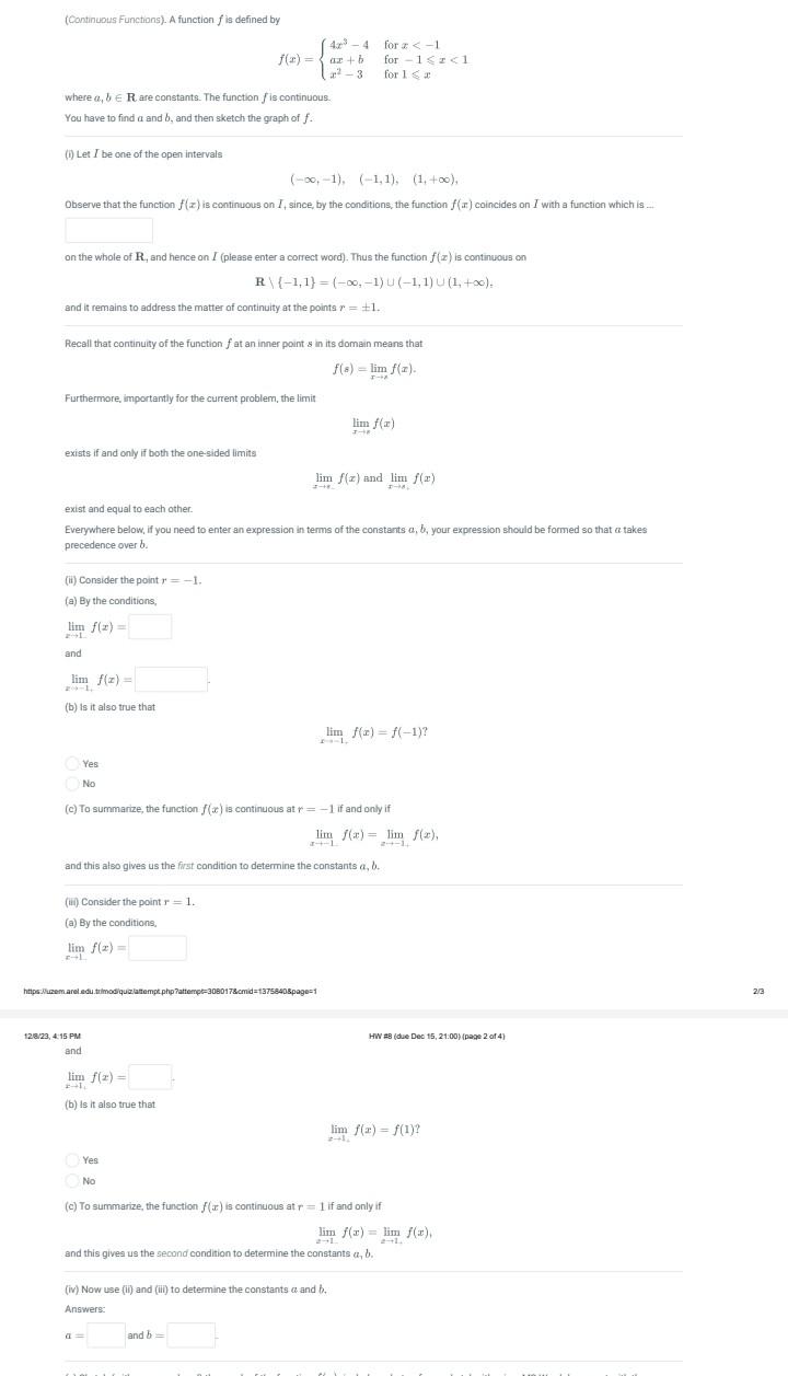 Solved (Continuous Functions). A function f is defined by | Chegg.com