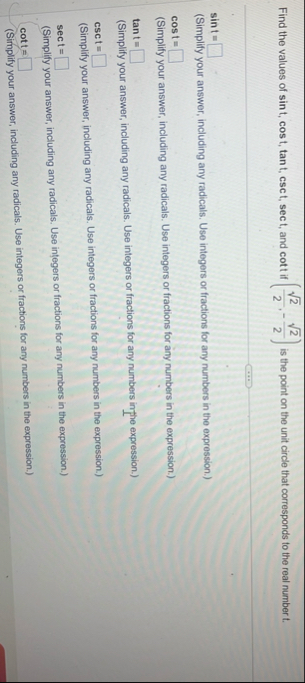 Solved Find the values of sint,cost,tant,csct,sect, ﻿and | Chegg.com