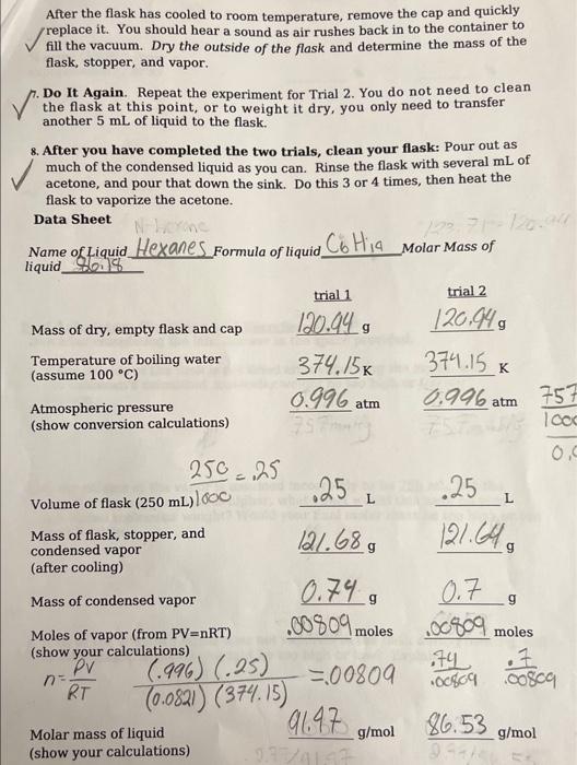 Molar Mass of a Volatile Liquid It is often useful to | Chegg.com