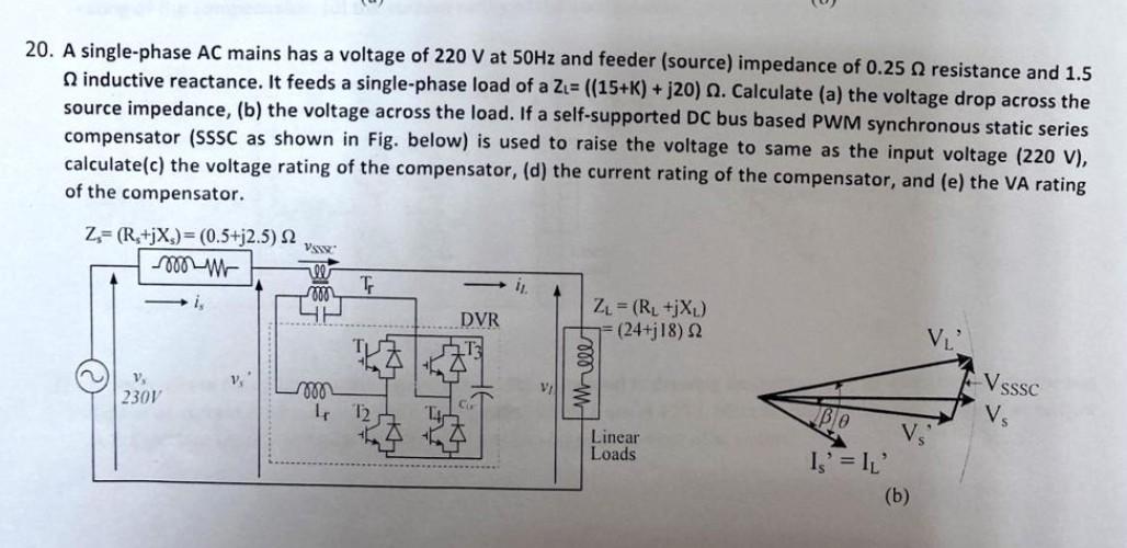 Solved 20. A single-phase AC mains has a voltage of 220 V at | Chegg.com