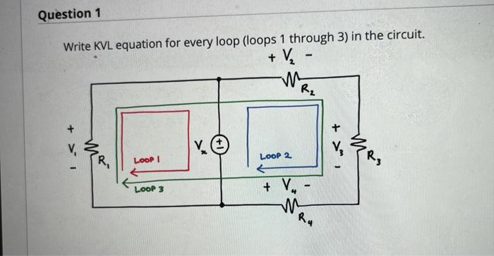 Solved Question 1 Write KVL equation for every loop (loops 1 | Chegg.com