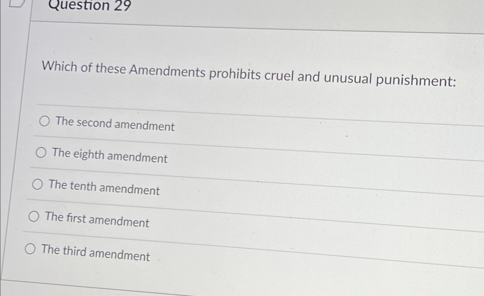 Solved Question 29Which of these Amendments prohibits cruel | Chegg.com