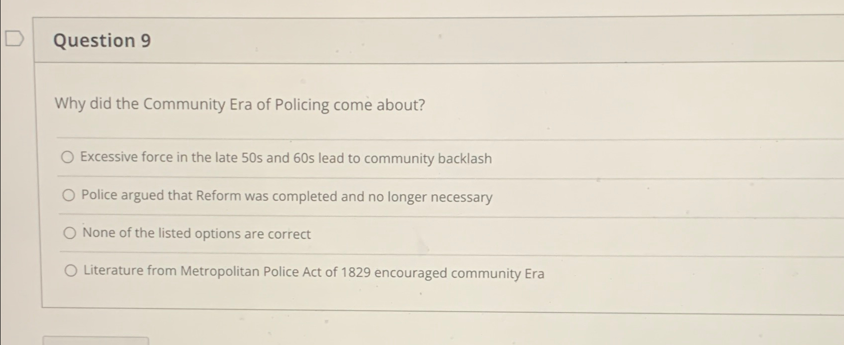 Solved Question 9Why did the Community Era of Policing come | Chegg.com