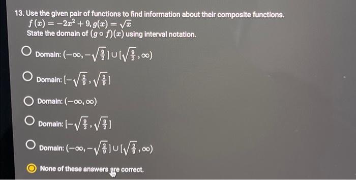 Solved 13. Use the given pair of functions to find | Chegg.com