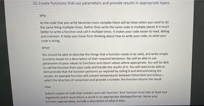 Solved 32. Create functions that use parameters and provide | Chegg.com