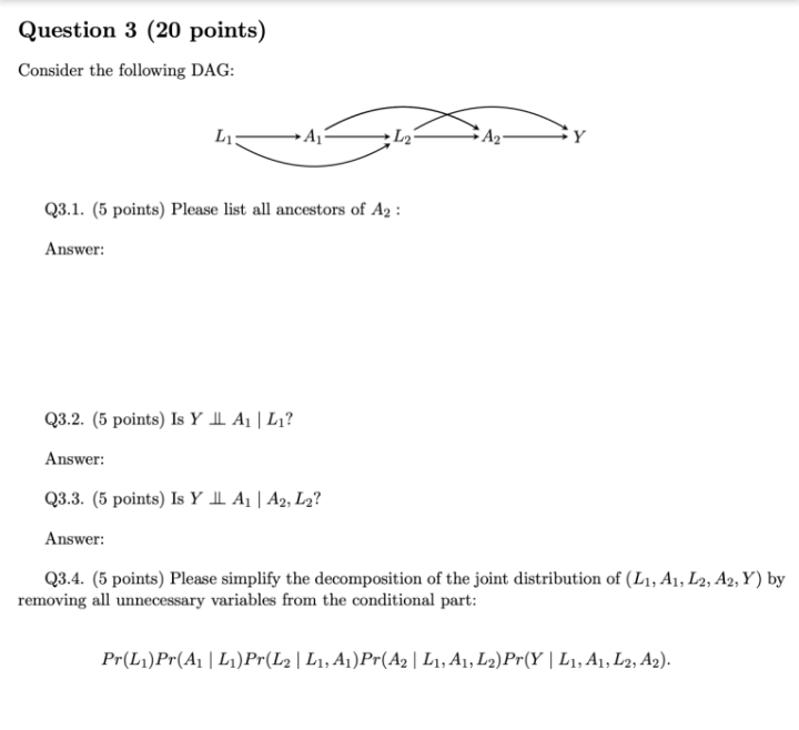 Solved Consider the following DAG: Q3.1. (5 points) Please | Chegg.com