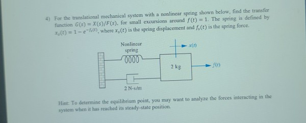 Solved 4) For the translational mechanical system with a | Chegg.com
