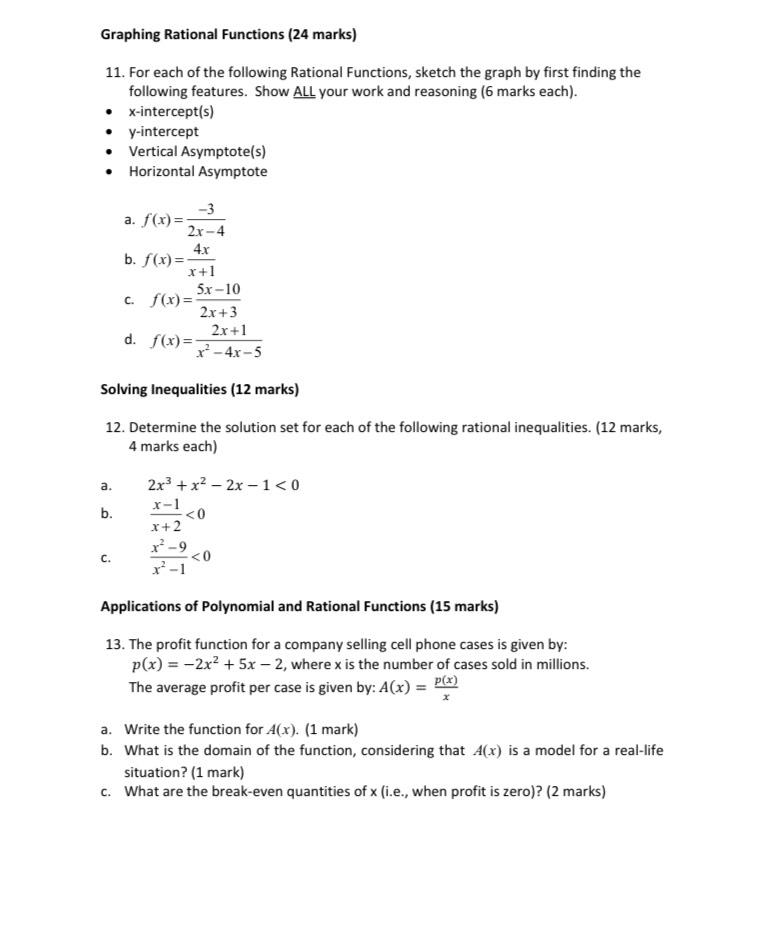 Solved Graphing Rational Functions (24 ﻿marks)11. ﻿For each | Chegg.com