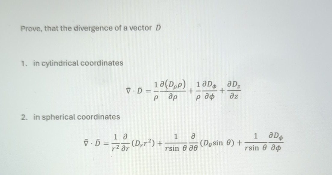 Solved Prove, that the divergence of a vector ?bar (D)in | Chegg.com