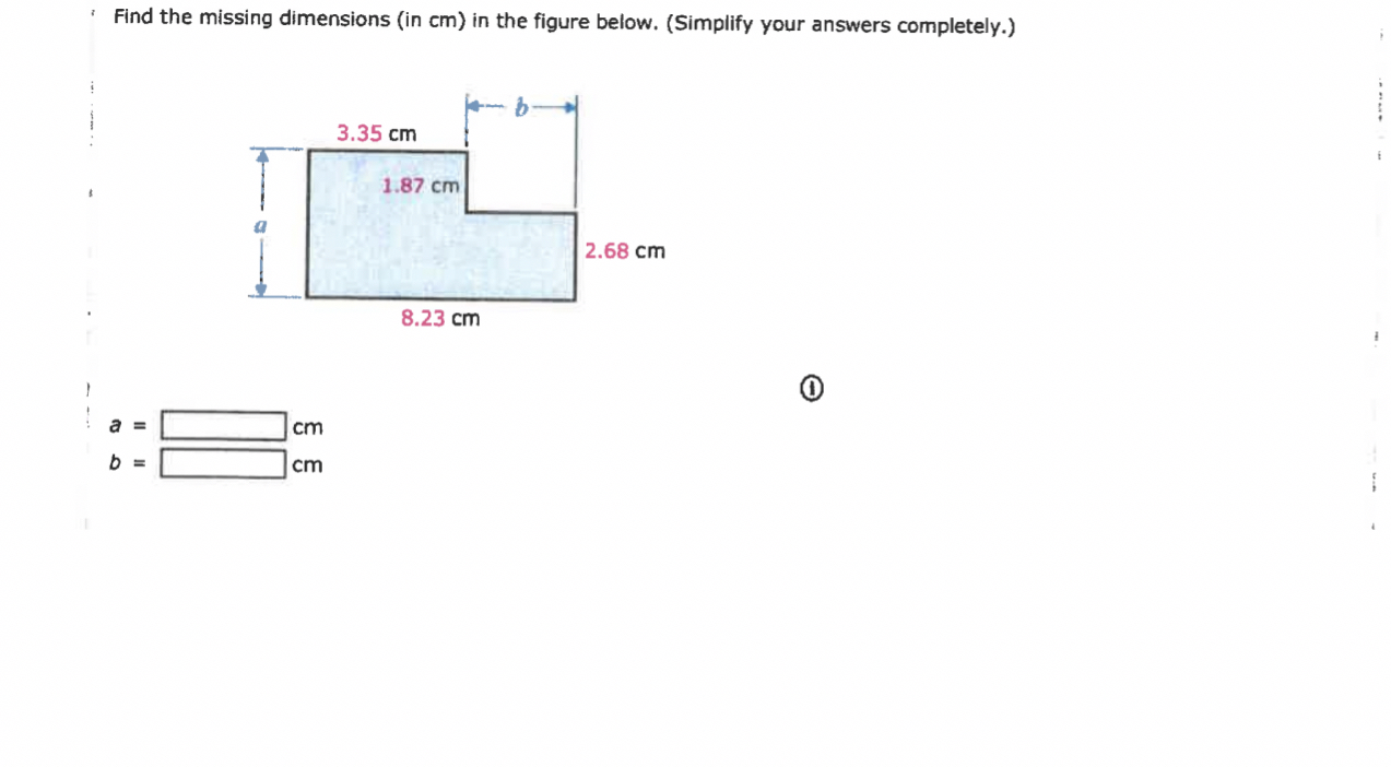 Solved . ﻿Find the missing dimensions (in cm ) ﻿in the | Chegg.com