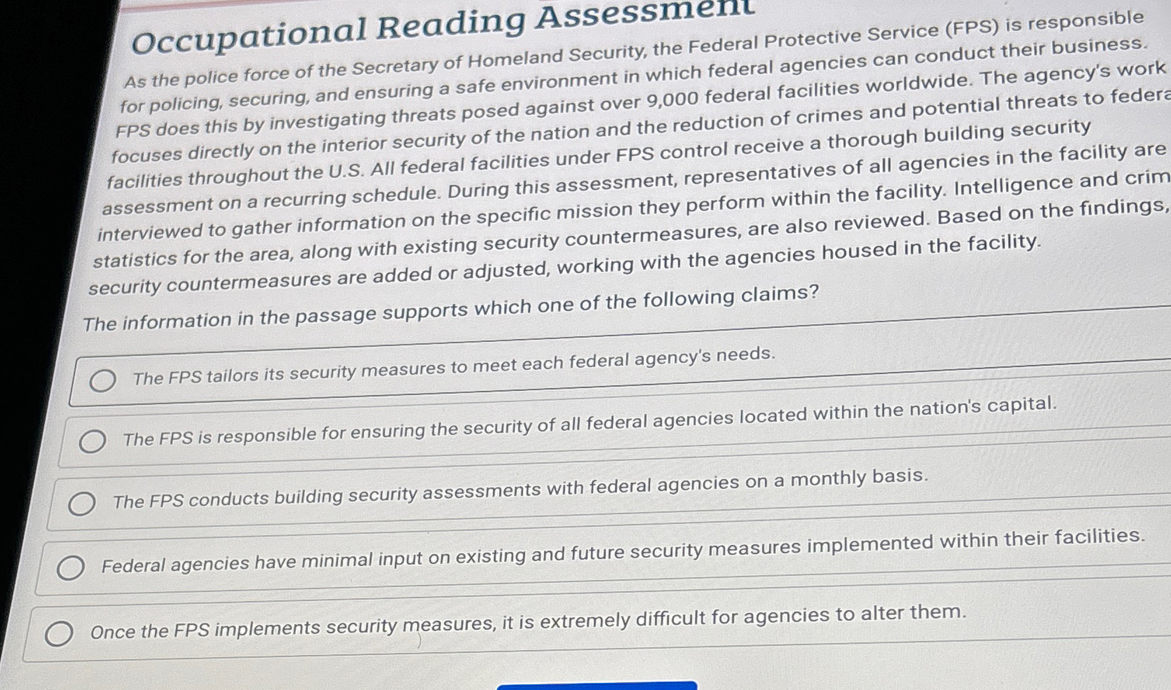 Solved Occupational Reading AssessmenAs the police force of | Chegg.com