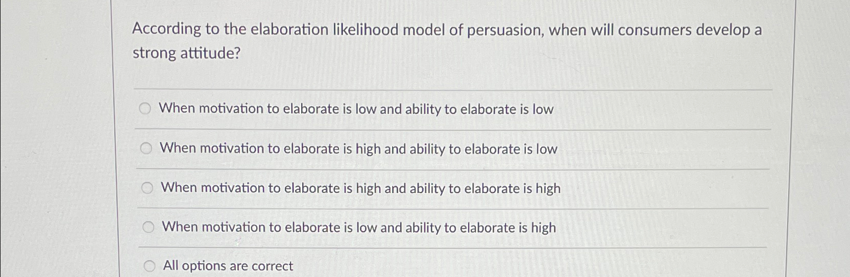 Solved According to the elaboration likelihood model of | Chegg.com