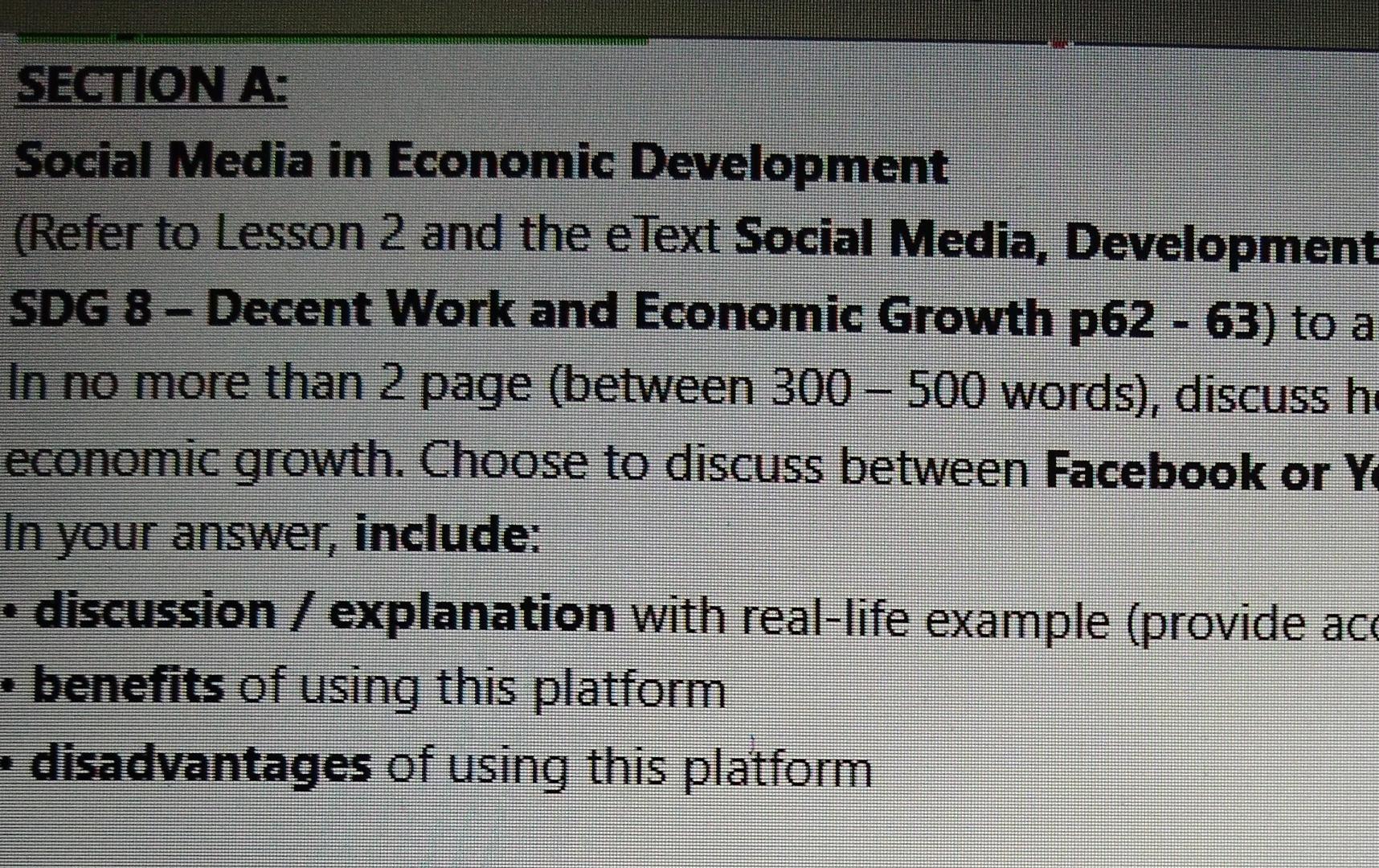 SECTION A: Social Media in Economic Development | Chegg.com