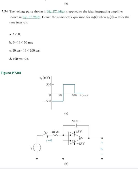Solved 7.94 The voltage pulse shown in Eig. P7.94 (a) is | Chegg.com