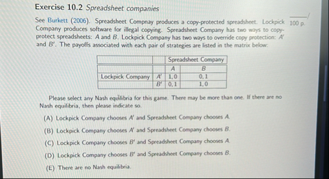 Solved Exercise 10.2 ﻿Spreadsheet companiesSee Burkett | Chegg.com