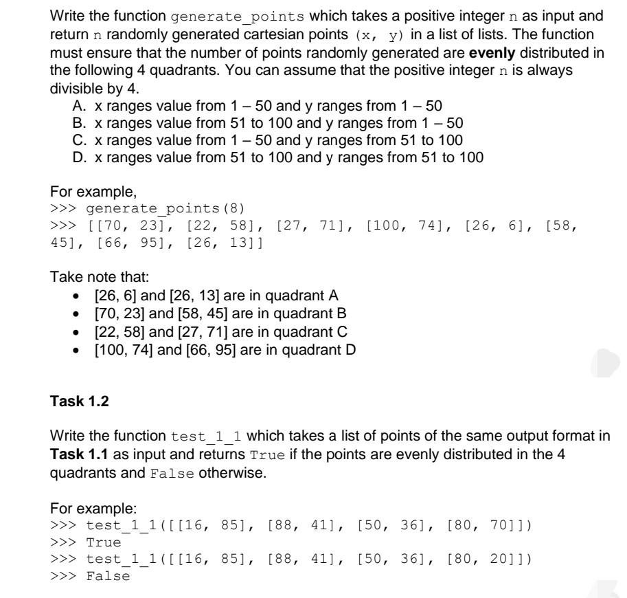 Solved Write the function generate_points which takes a | Chegg.com