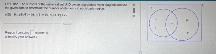 Solved Let S and T be subsets of the universal set U. Draw | Chegg.com