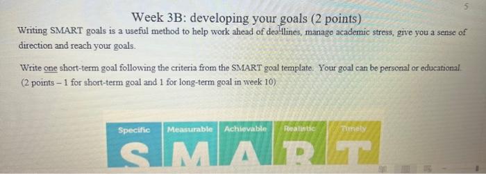 Week 3B: developing your goals (2 points) Writing | Chegg.com