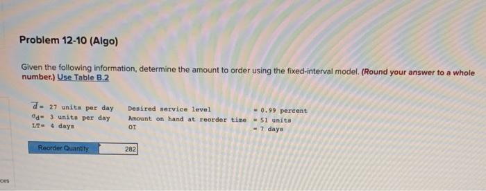 Solved Problem 12-10 (Algo) Given the following information, | Chegg.com