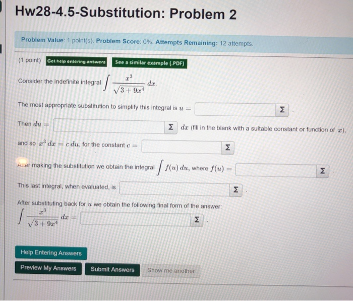 Solved Hw28-4.5-Substitution: Problem Problem Value: 1 | Chegg.com