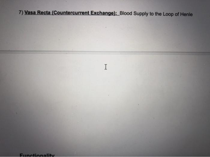 Solved 7) Vasa Recta (Countercurrent Exchange): _Blood | Chegg.com