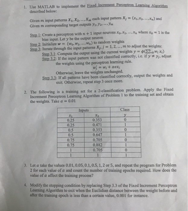 1. Use MATLAB to implement the Fixed Increment | Chegg.com
