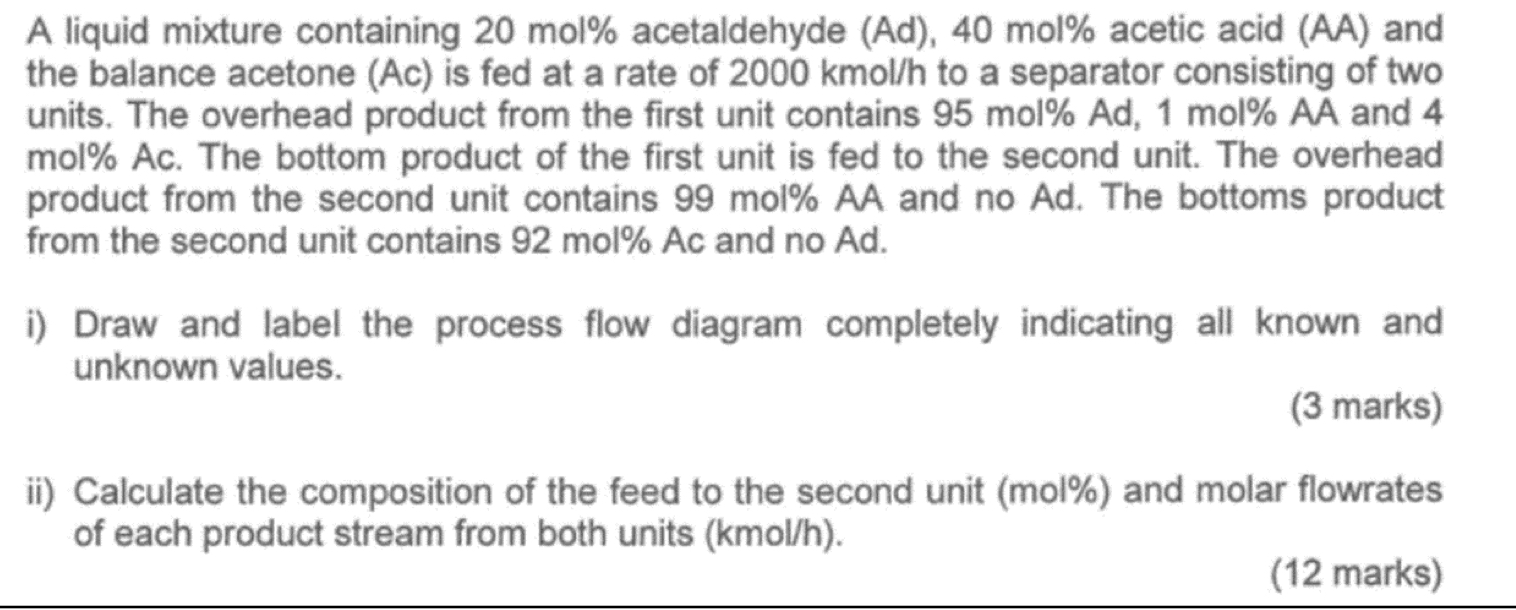 Solved A liquid mixture containing 20 ﻿mol% ﻿acetaldehyde | Chegg.com