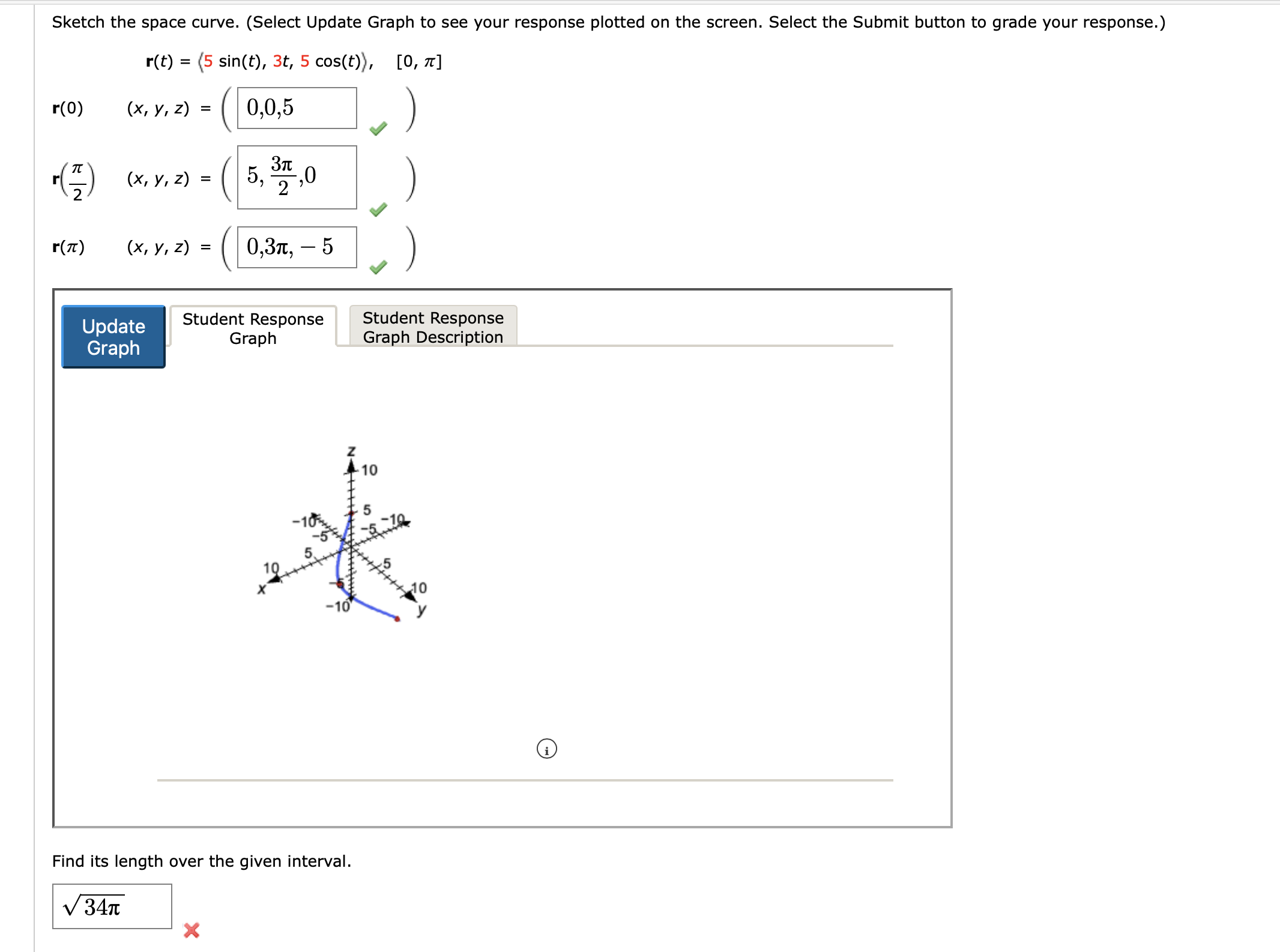 Sketch the space curve. (Select ﻿Update Graph to ﻿see | Chegg.com