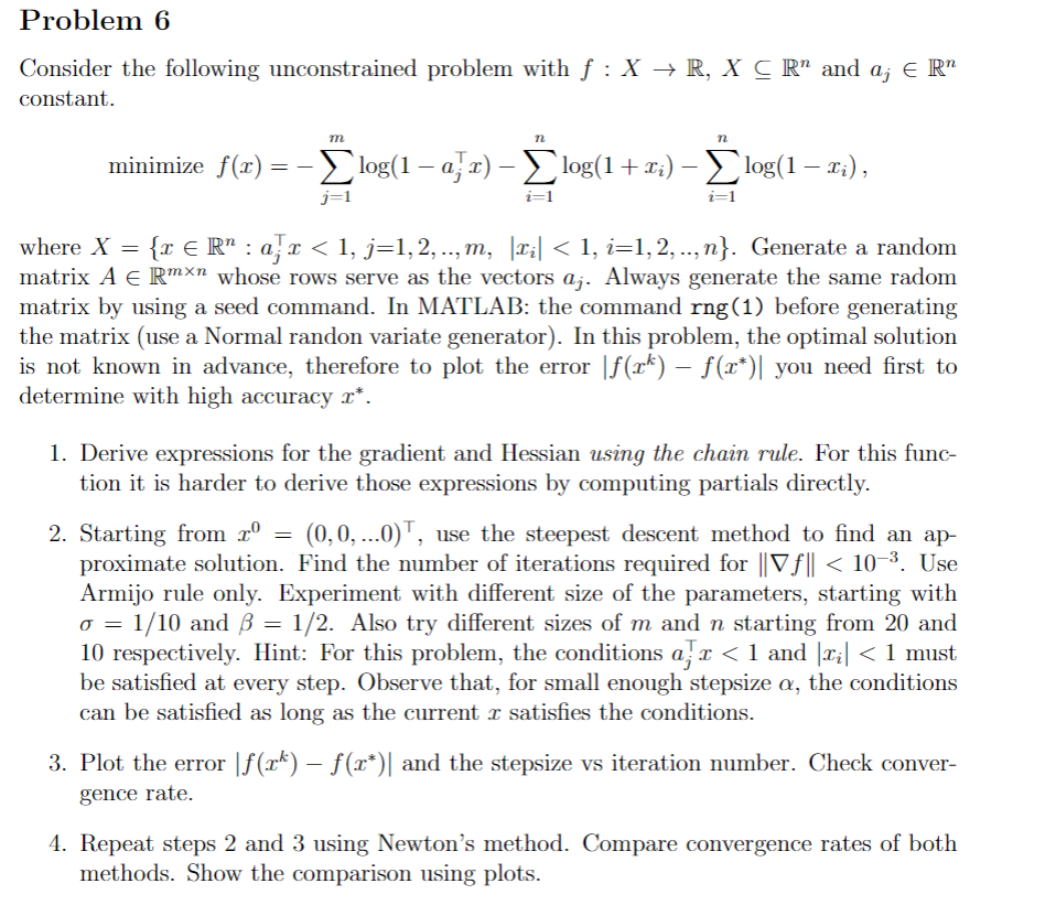 Solved Problem 6Consider the following unconstrained problem | Chegg.com