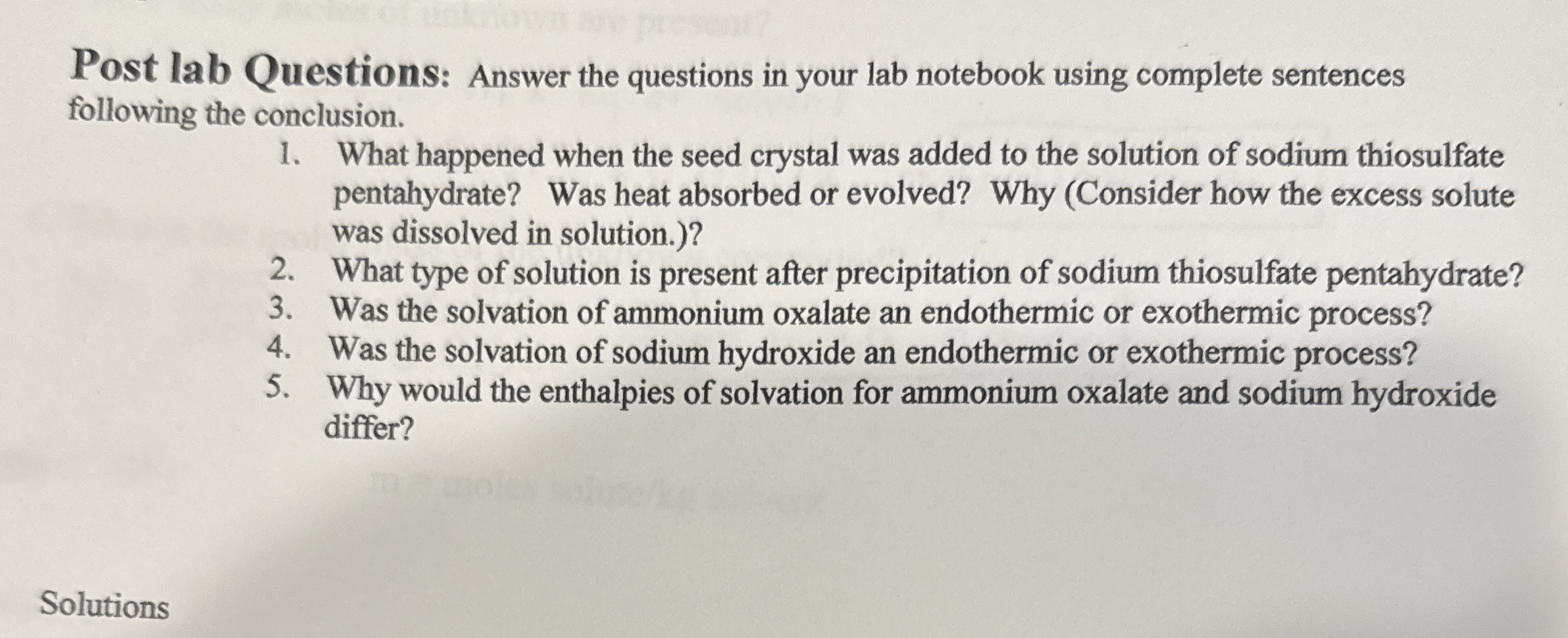 Solved Post lab Questions: Answer the questions in your lab | Chegg.com