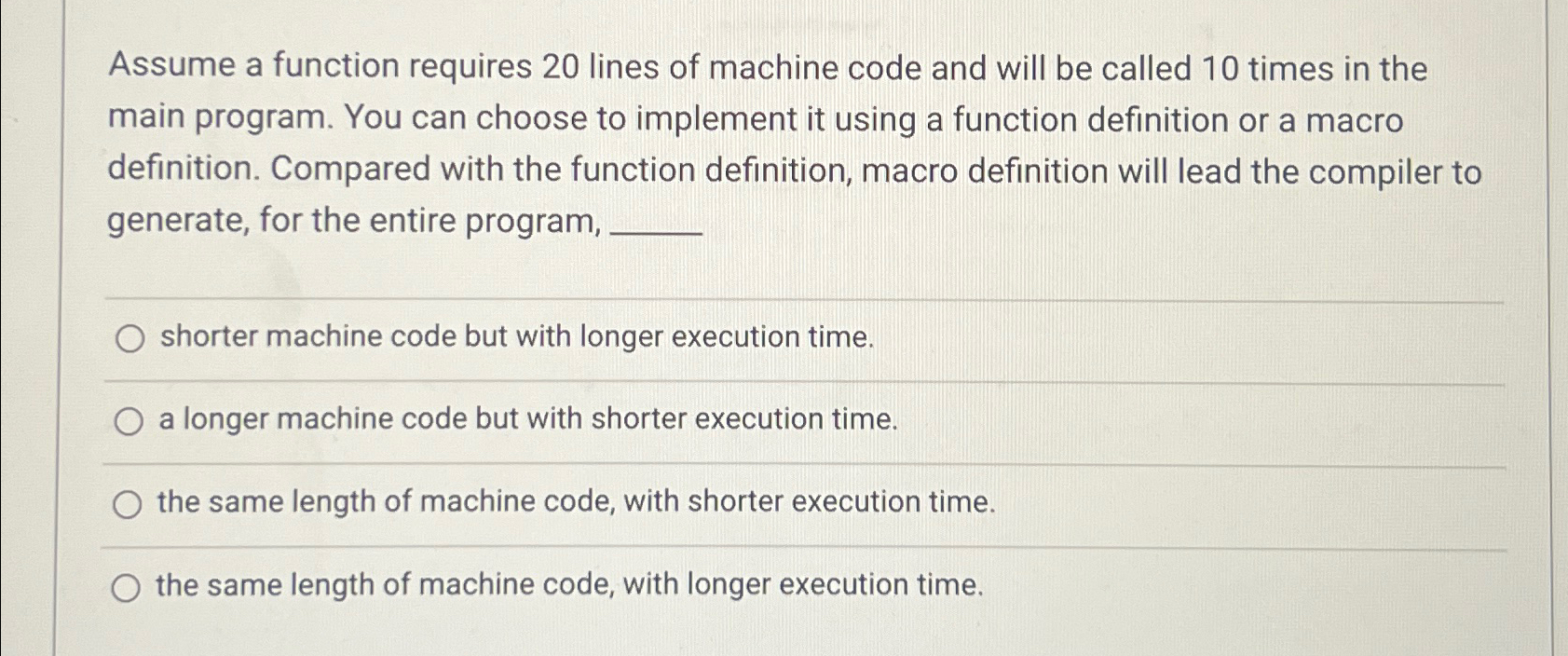 Solved Assume a function requires 20 ﻿lines of machine code | Chegg.com