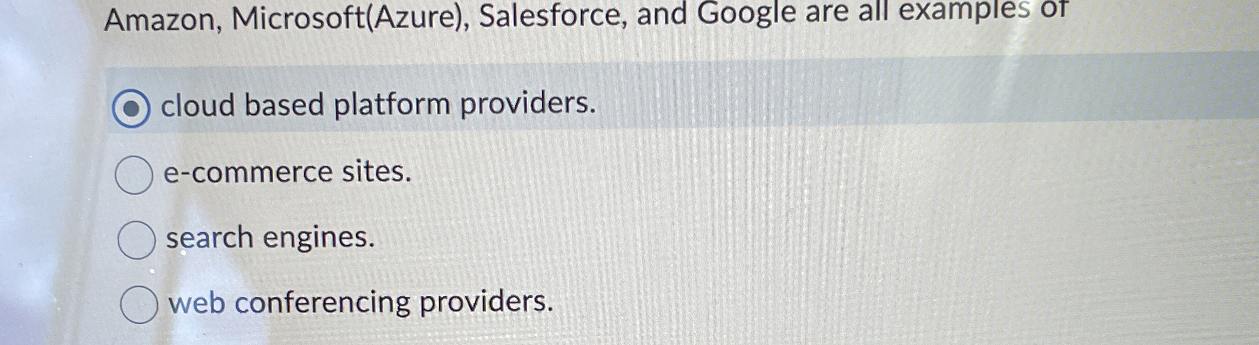 Solved Amazon, Microsoft(Azure), ﻿Salesforce, and Google are | Chegg.com