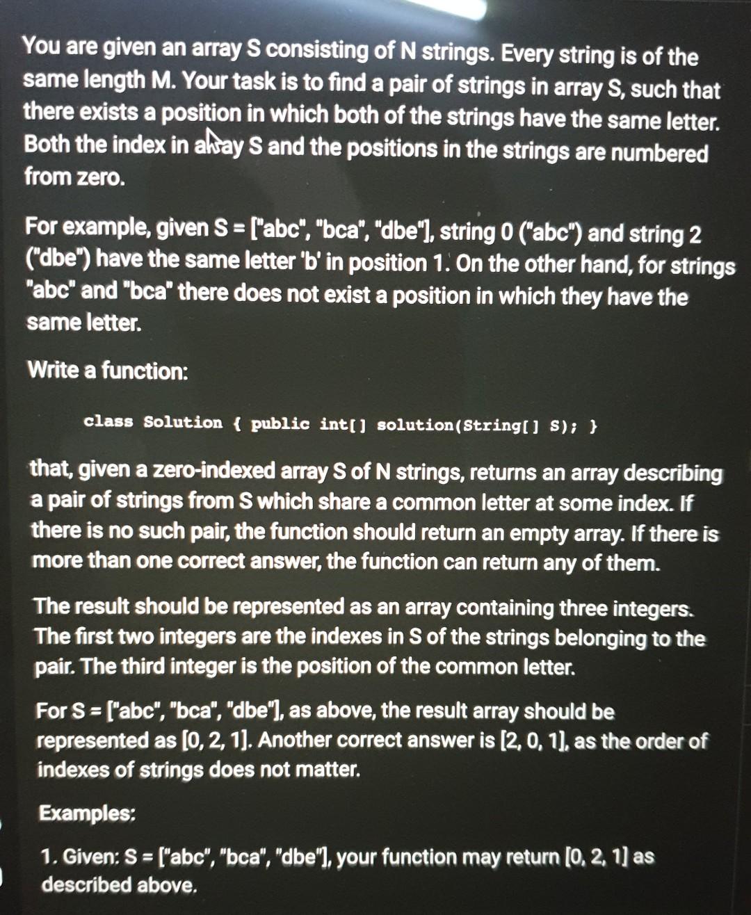 Solved You are given an array S consisting of N strings. | Chegg.com