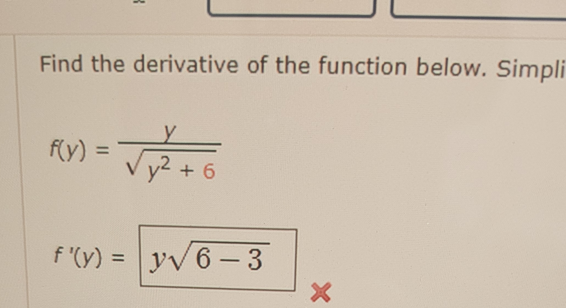 Solved Find the derivative of the function below. | Chegg.com