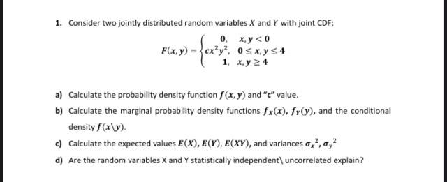 Solved 1. Consider two jointly distributed random variables | Chegg.com