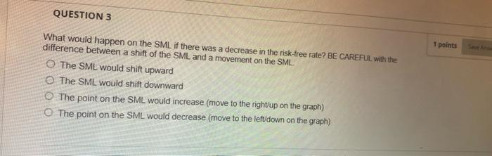 Solved QUESTION 3 What would happen on the SML if there was | Chegg.com