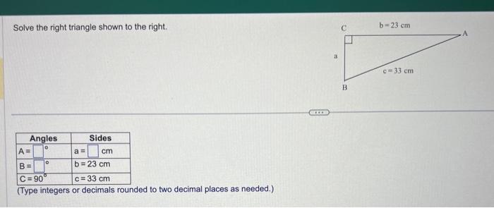 Solved Solve the right triangle shown to the right. (Type | Chegg.com