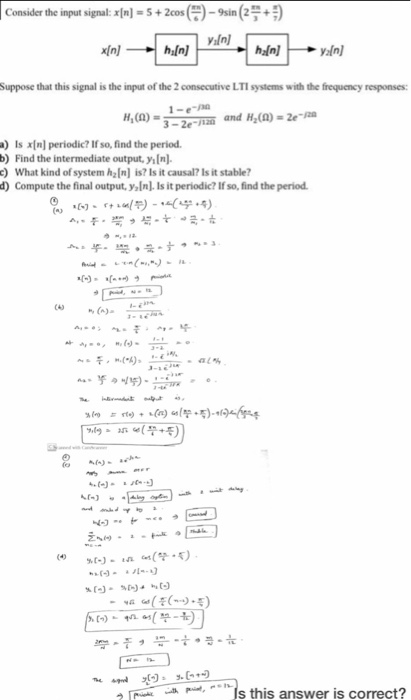 Solved Consider the input signal: x[n] = 5 + 2cos ) - 9sin | Chegg.com