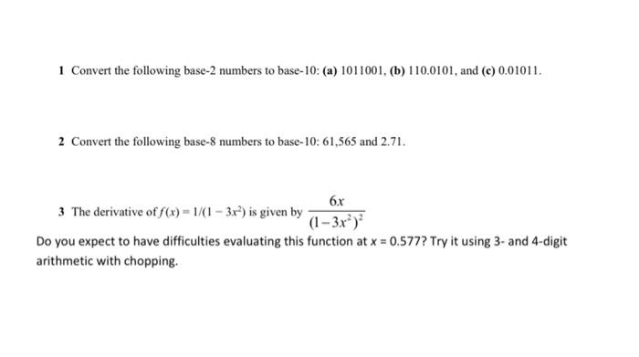 Solved 1 Convert the following base-2 numbers to base-10: | Chegg.com
