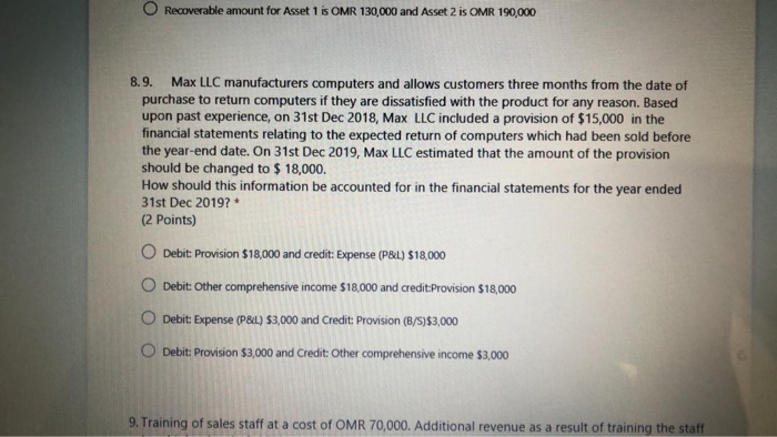 Solved O Recoverable amount for Asset 1 is OMR 130,000 and | Chegg.com
